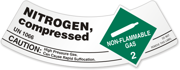Nitrogen Compressed Gas Cylinder Shoulder Label, SKU: LB-1973
